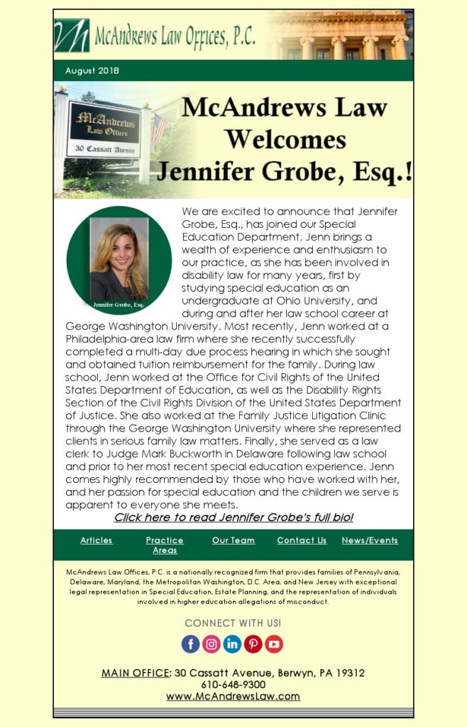 McAndrews Law Welcomes New Special Education Attorney Jennifer Grobe ...